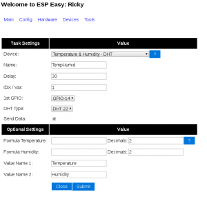 Configuring a Domoticz Sensor (DHT22) using the ESP8266.
