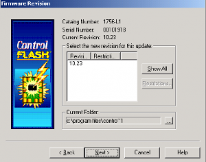 Using Controlflash to update the firmware revision of a module.