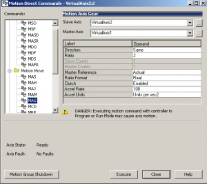Motion Axis Gearing in the ControlLogix processor using Virtual Axis